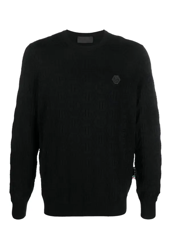Philipp Plein Logo-patch Crew Neck Jumper - Black