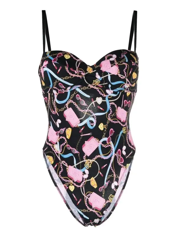 CHIARA FERRAGNI Graphic-print High-cut Bodysuit - Black