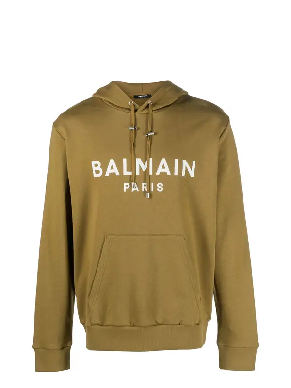 Balmain Logo-print Drawstring Hoodie - Green