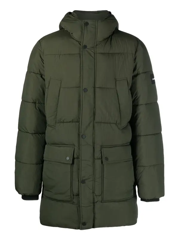 Calvin Klein Patch Hooded Puffer Coat - Green