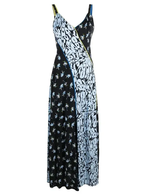 Diane Von Furstenberg Floral-print Patchwork Dress - Blue