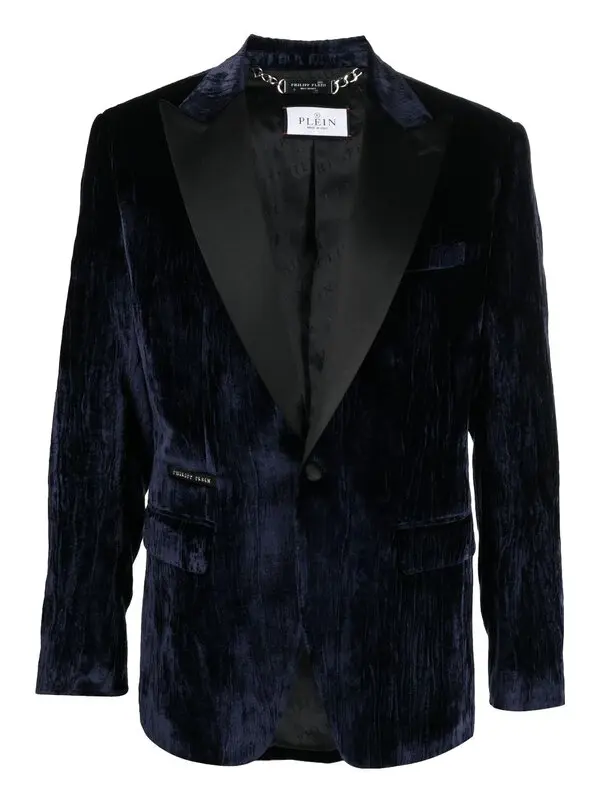 Philipp Plein Single-breasted Velvet Blazer - Blue