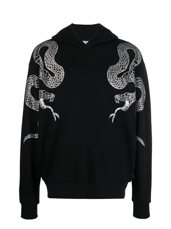 Philipp Plein Embellished Snake-print Hoodie - Black