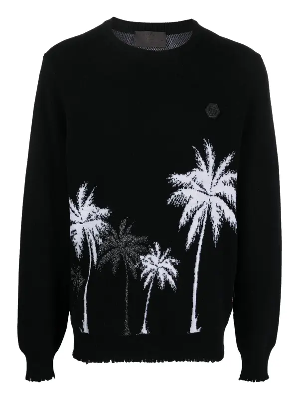 Philipp Plein Hawaii Jacquard Wool Pullover - Black