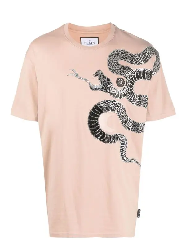 Philipp Plein Embellished Snake-print T-shirt - Neutrals