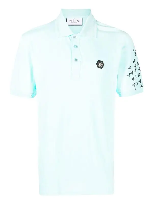 Philipp Plein Skull And Bones Cotton Polo Shirt - Blue