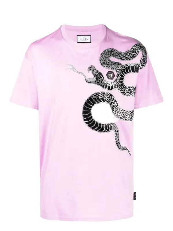 Philipp Plein Embellished Snake-print T-shirt - Neutrals