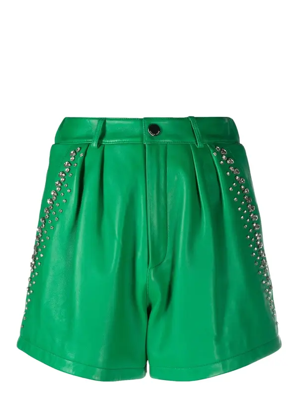Philipp Plein Rhinestone-embellished Leather Shorts - Green
