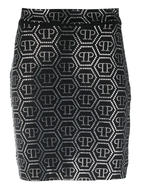 Philipp Plein Crystal-embellished Monogram Mini Skirt - Black