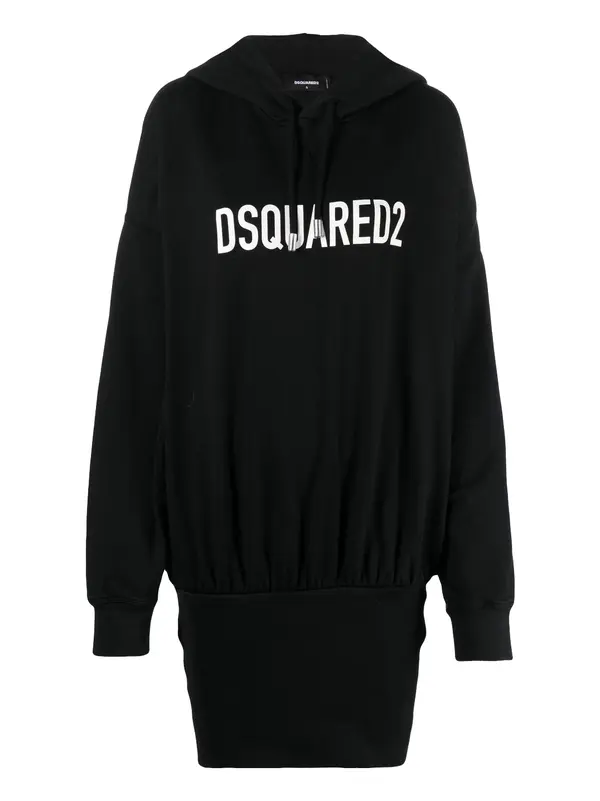 Dsquared2 Logo Print Hooded Dress - Black