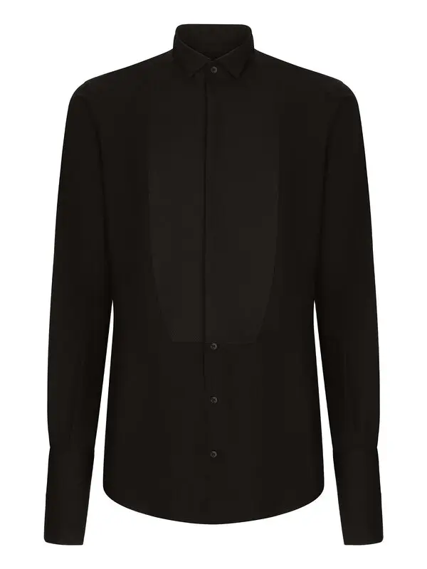 Dolce & Gabbana Cotton Poplin Gold-fit Tuxedo Shirt - Black