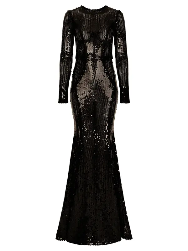 Dolce & Gabbana Long Sequined Dress With Corset - Black