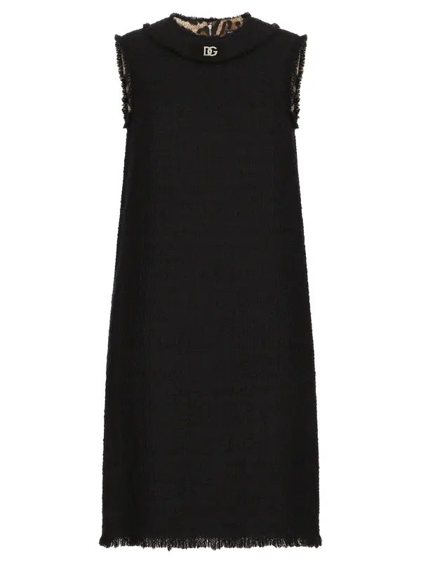 Dolce & Gabbana Raschel Tweed Calf-length Dress With Dg Logo - Black