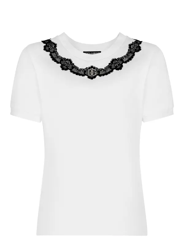 Dolce & Gabbana Jersey T-shirt With Dg Logo And Lace Inserts - White