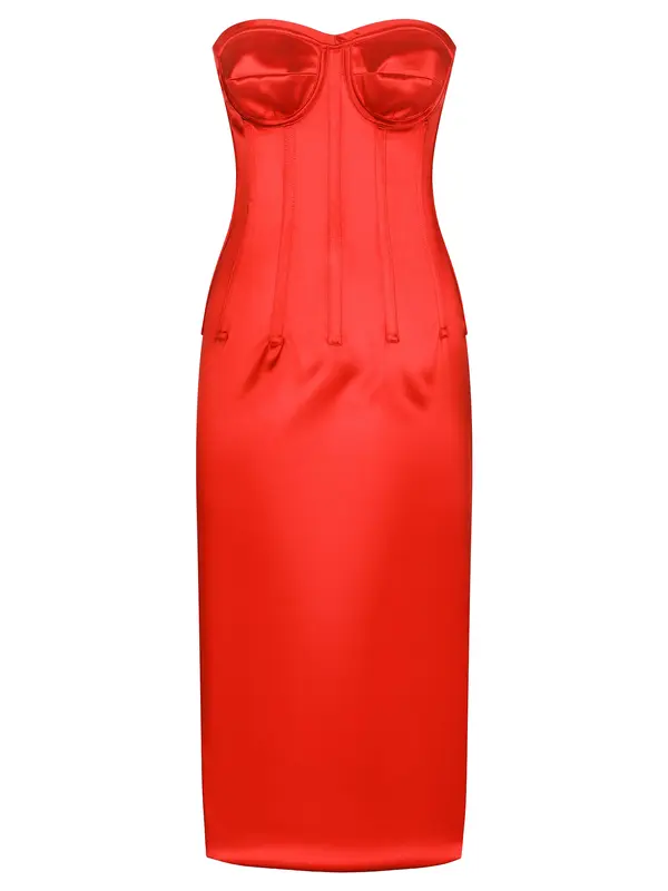 Dolce & Gabbana Satin Corset Midi Dress - Red