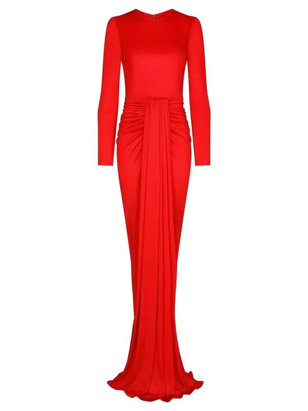 Dolce & Gabbana Long Organzine Draped Dress - Red
