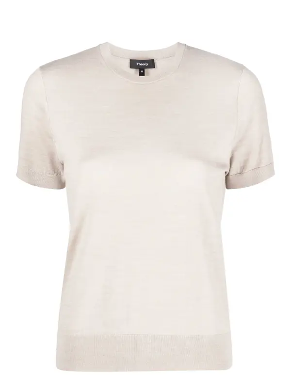 Theory Short-sleeve Knitted Wool Top - Neutrals