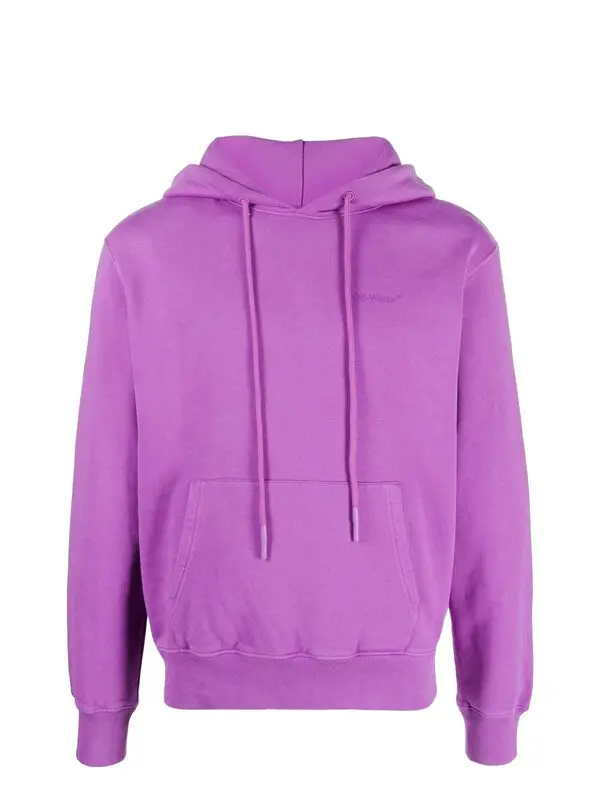 Off-White Logo Print Cotton Hoodie - Purple