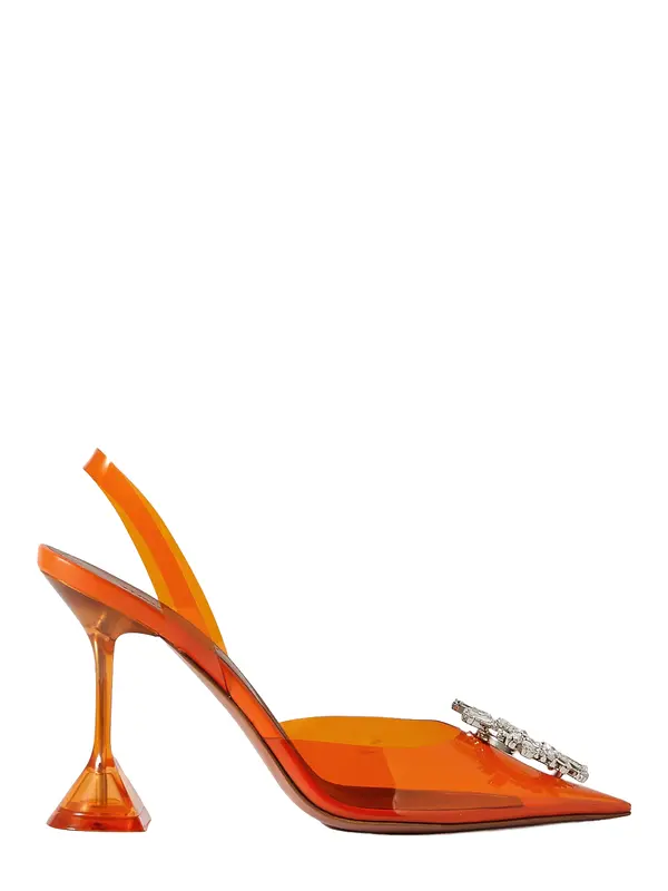 Amina Muaddi Begum Glass Crystal-embellished Slingback Pumps - Orange