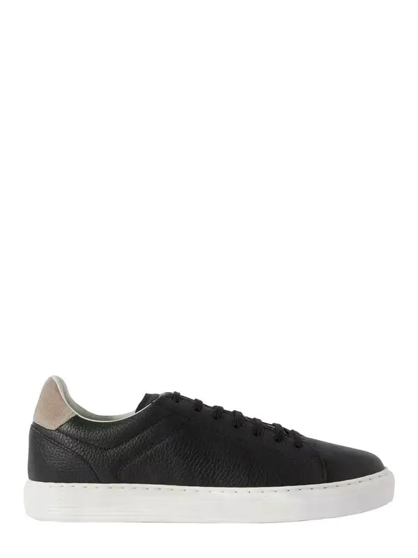 Brunello Cucinelli Suede-trimmed Full-grain Leather Sneakers - Black
