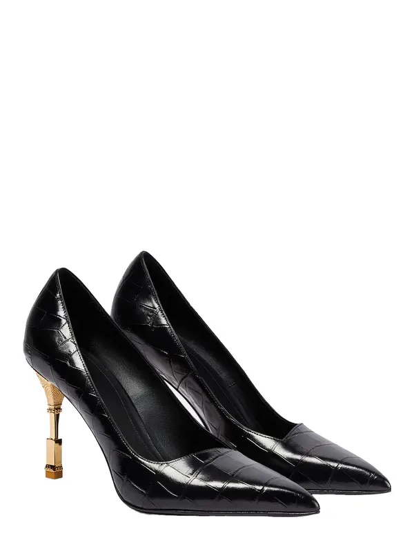 Balmain Moneta Croc-effect Leather Pumps - Black