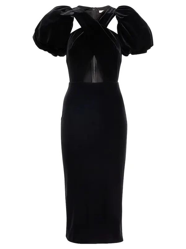 CHRISTOPHER KANE Wrap Velvet Midi Dress - Black