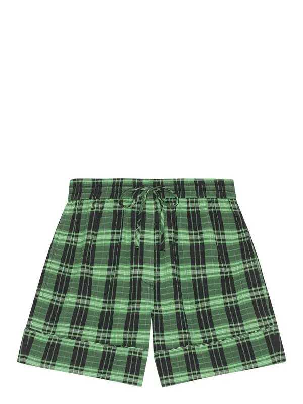 GANNI Seersucker Check Shorts - Green