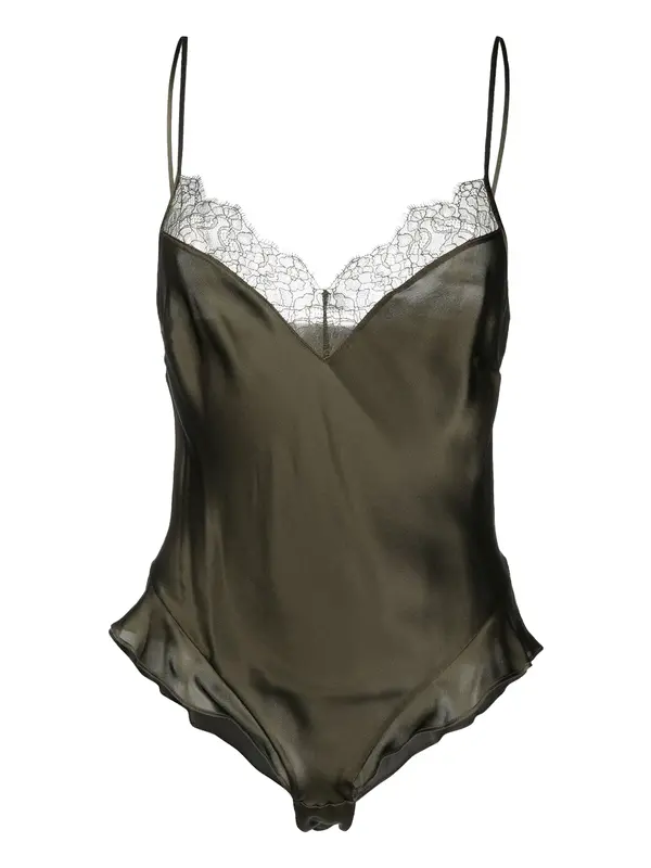 MAISON CLOSE Lace-trim Bodysuit - Green