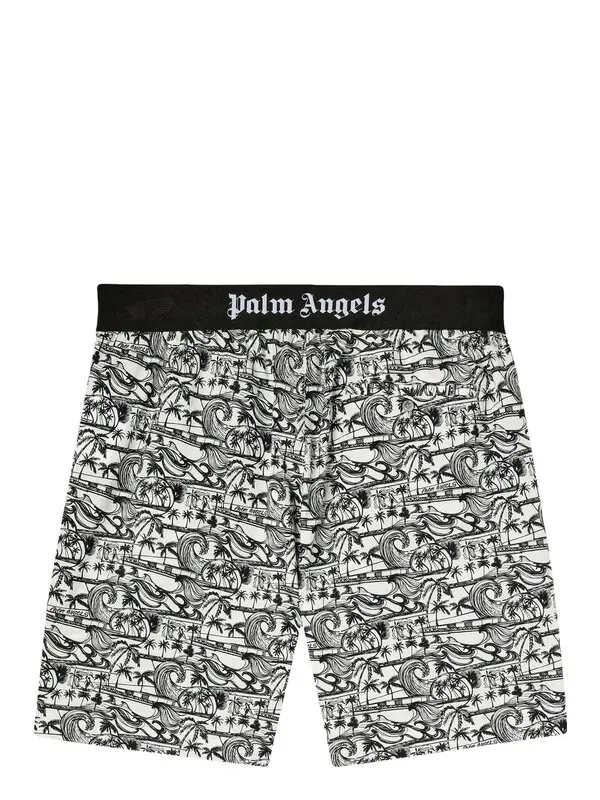 Palm Angels Waves Graphic-print Deck Shorts - White