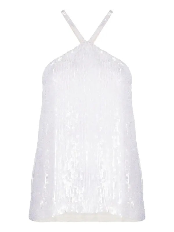 P.a.r.o.s.h Gem Sequinned Halterneck Top - White