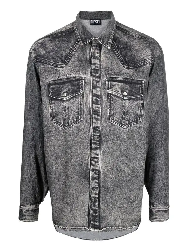 DIESEL® Acid-wash Long-sleeve Shirt - Black