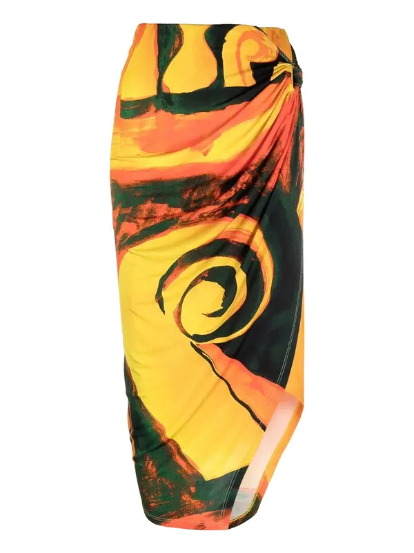 LOUISA BALLOU Coastline Checkmate-print Wrap Midi Skirt - Orange