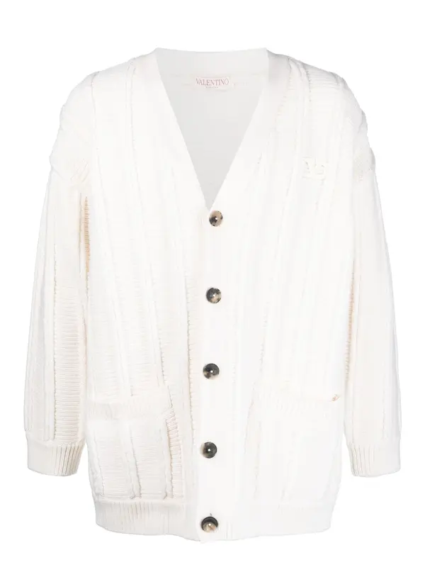 Valentino Garavani Ribbed-knit Cardigan - Neutrals