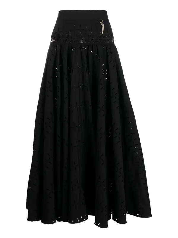 Roberto Cavalli Broderie Anglaise A-line Skirt - Black