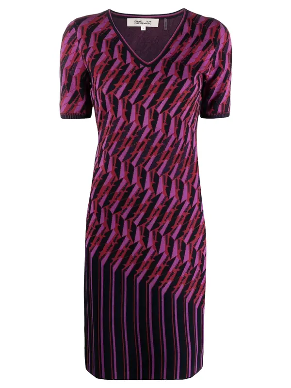 Diane Von Furstenberg Zig-zag Intarsia-knit Dress - Purple
