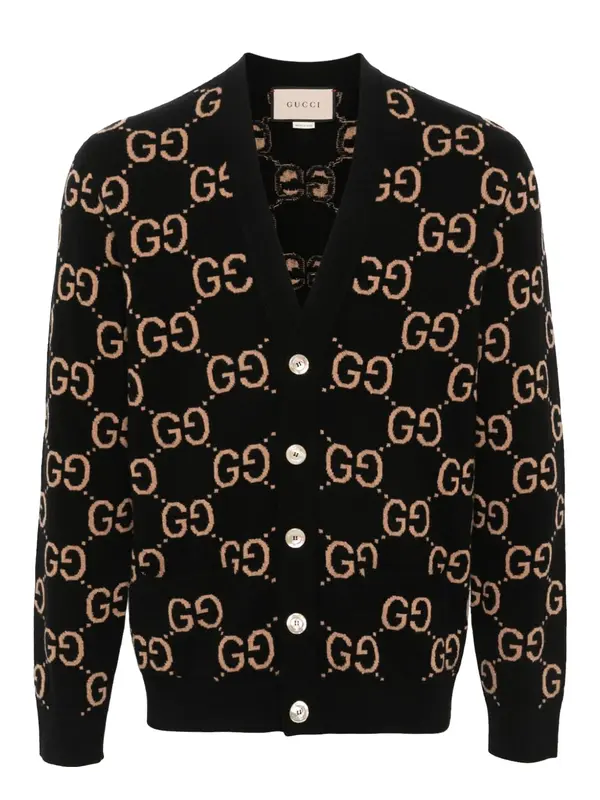 Gucci Gg-motif Wool Cardigan - Black
