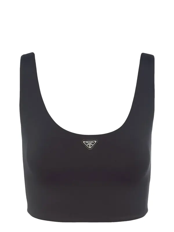 Prada Triangle-logo Jersey Crop Top - Black
