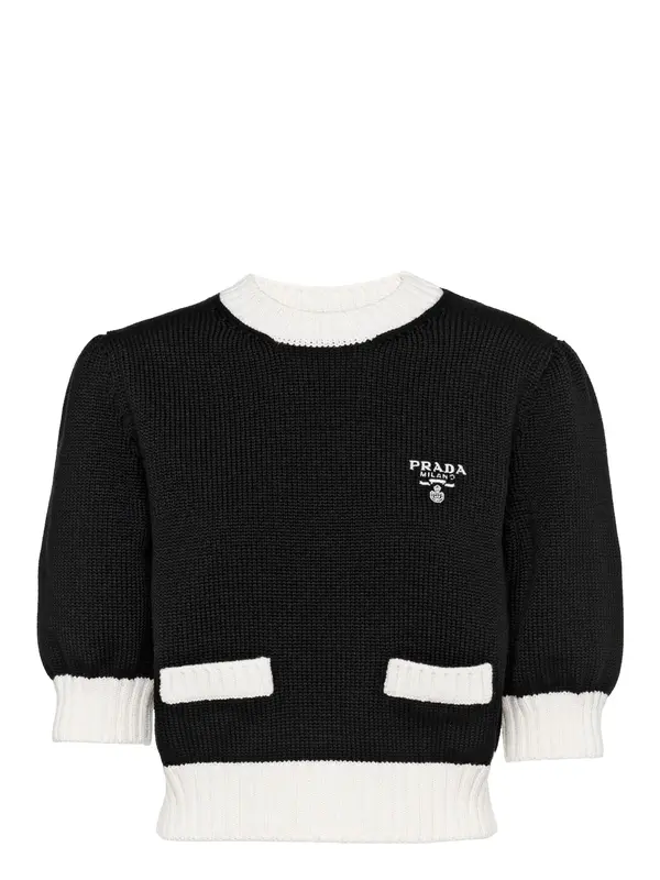 Prada Logo-embroidered Cropped Jumper - Black