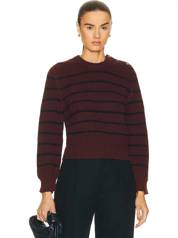 Bottega Veneta Striped Rib Knit Sweater - Merlot & Midnight Blue