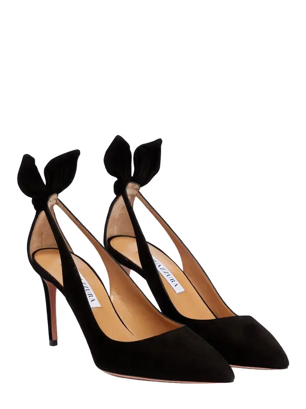 AQUAZZURA Bow Tie 85 Suede Pumps - Black