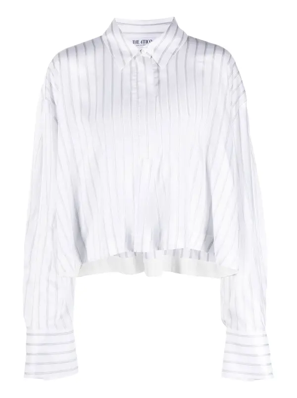Attico Cropped Pinstripe Shirt - White