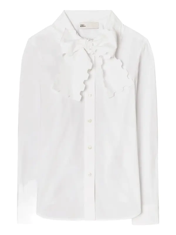 Tory Burch Scalloped-bow Poplin Blouse - White