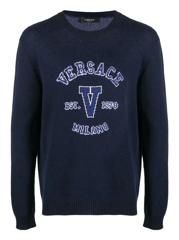 Versace Intarsia-knit Logo Jumper - Blue