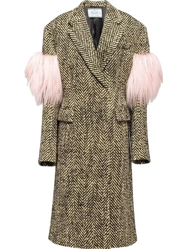 Prada Double-breasted Shearling Coat - Black