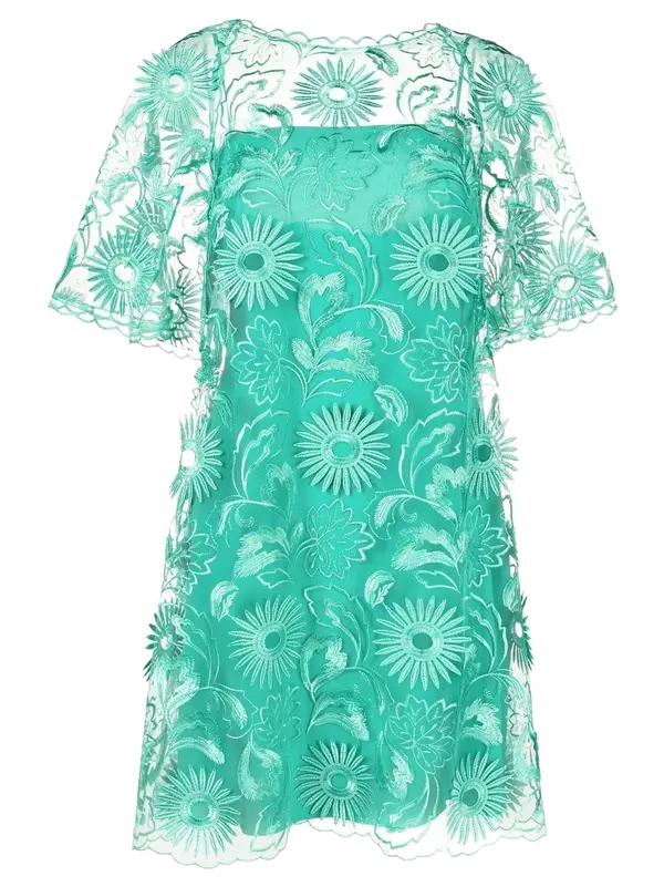 Alberta Ferretti Floral-embroidered Mini Dress - Green