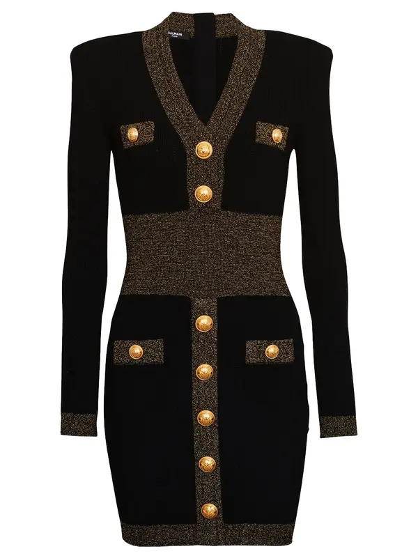 Balmain Embossed-button Knitted Minidress - Black