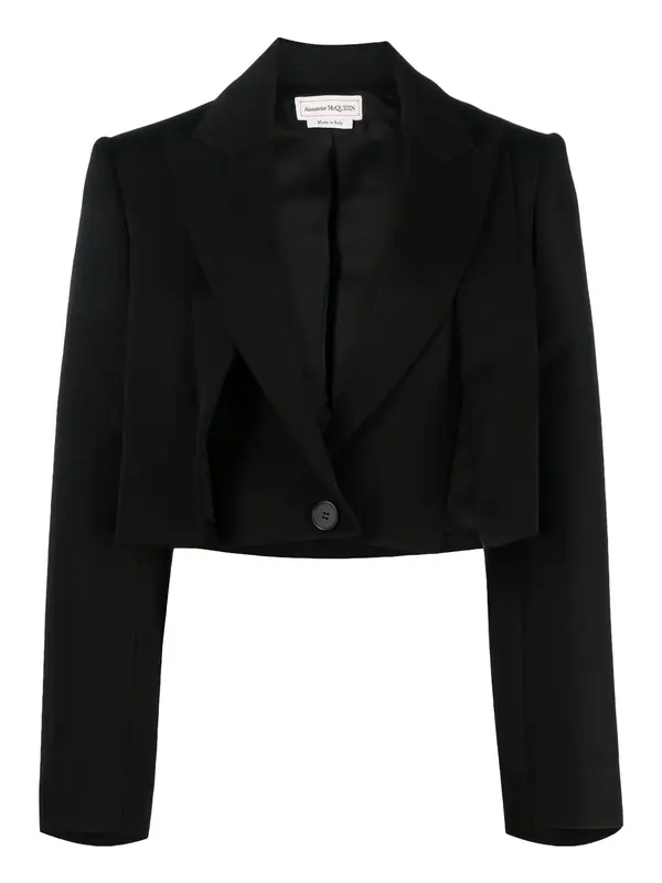 Alexander McQueen Cropped Wool Blazer - Black