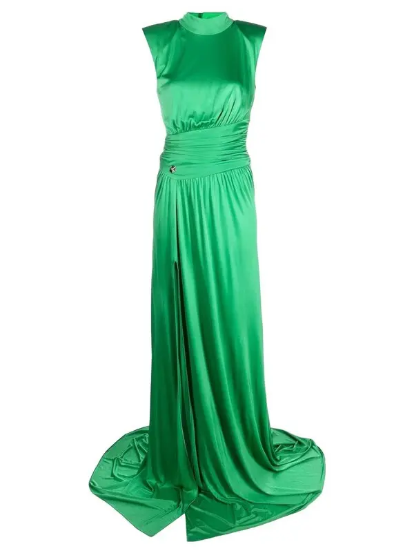 Philipp Plein Ruched-detail Satin Gown - Green