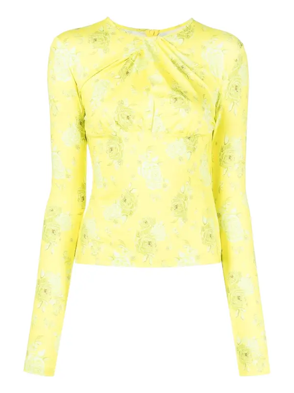 Rokh Twist-detail Rose-print Top - Yellow