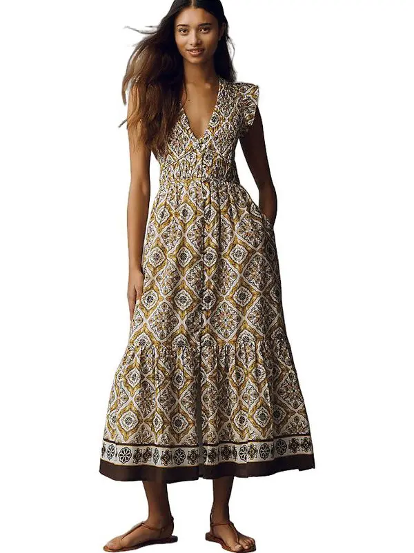 Anthropologie The Peregre Midi Dress - Yellow Pattern